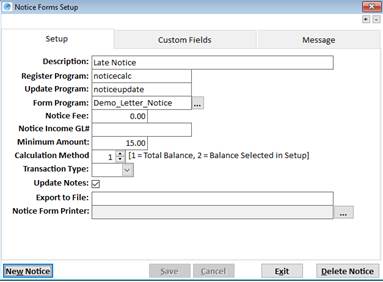 Notice Forms Setup Tab