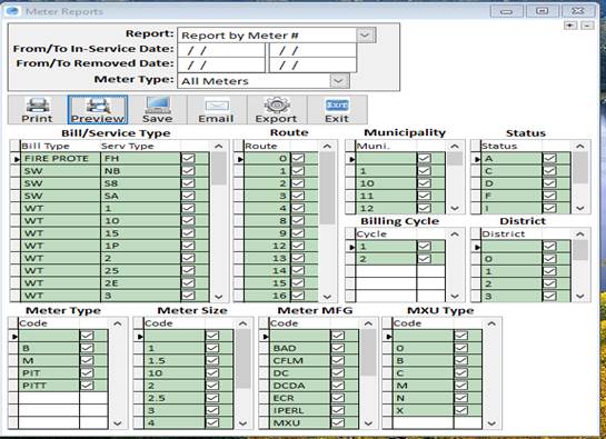 Meter read report with no filters